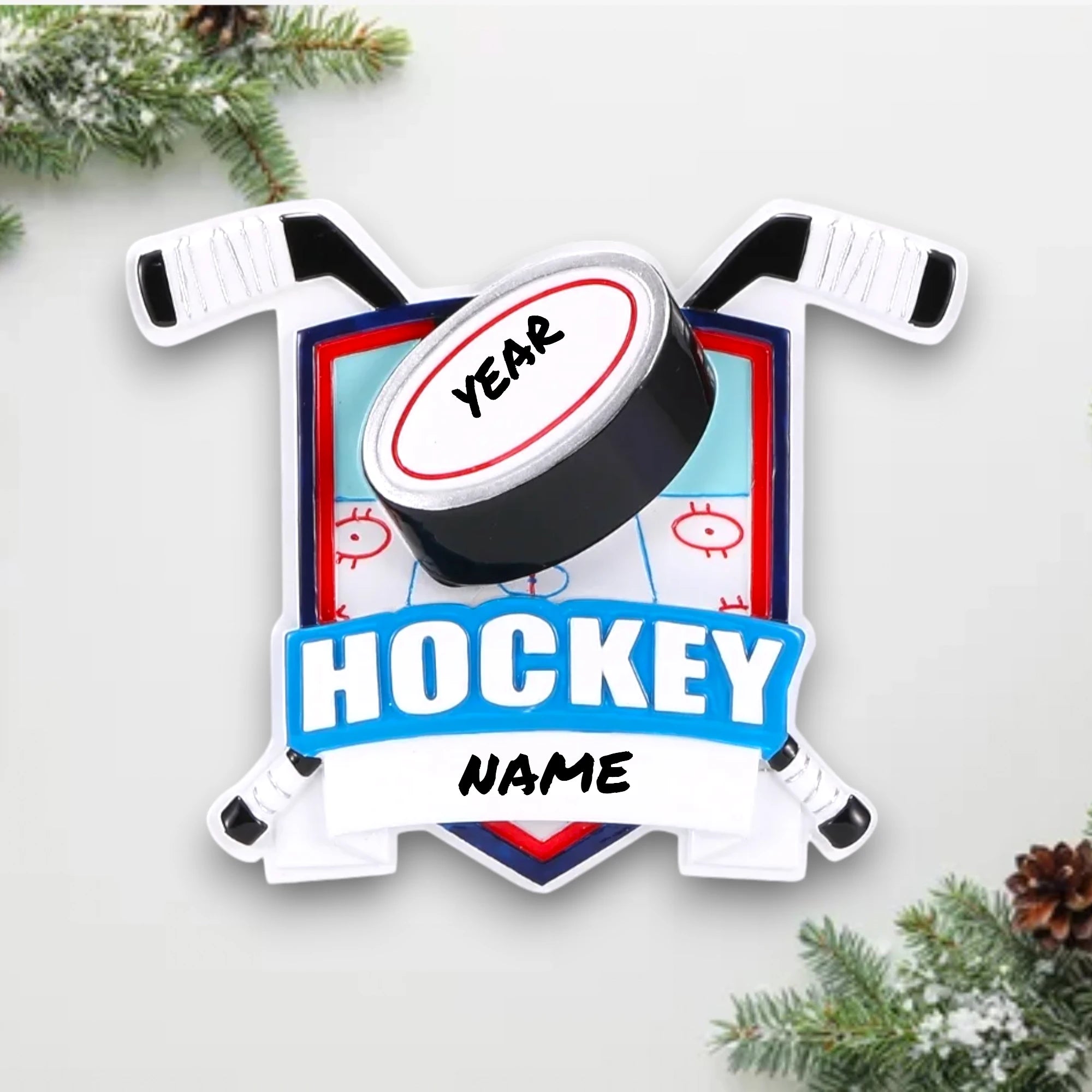 Personalized New Hockey Shield Ornament | Custom Hockey Christmas ...
